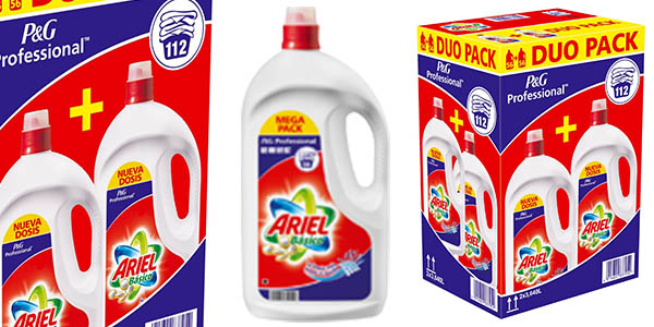 Chollo Pack 2 botellas de detergente Ariel básico líquido para 112 ...